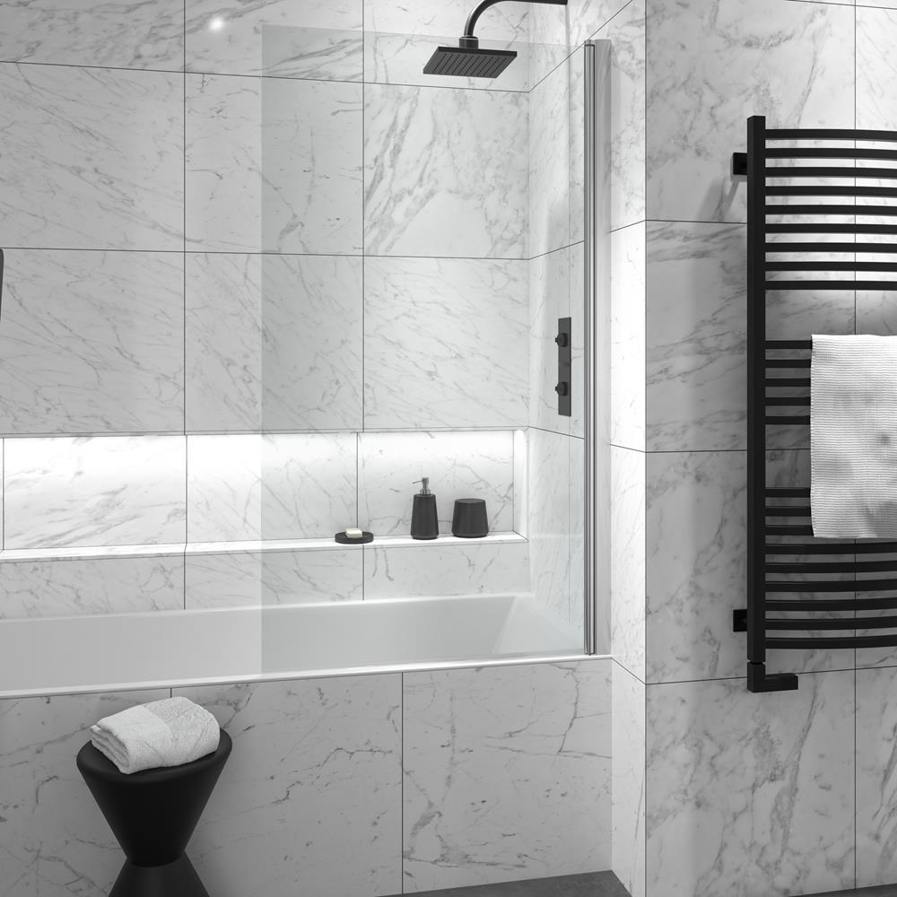 Aqualux Aqua 6 Square Bath Screen 850mm X 1500mm X 6mm Silver Frame